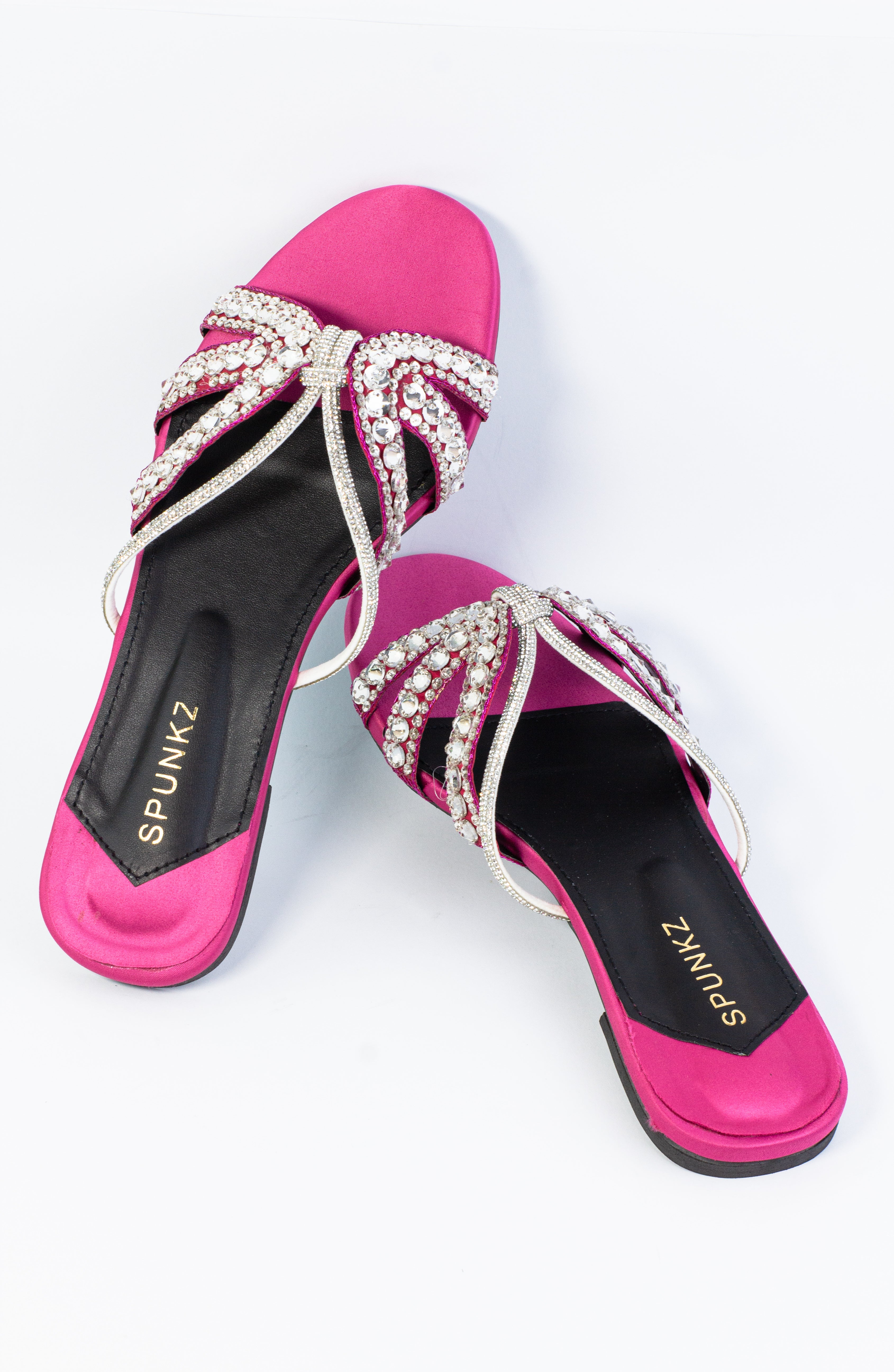Norah Crystal Embellished Pink Slide Flats - Crystal Strap Pattern – Spunkz