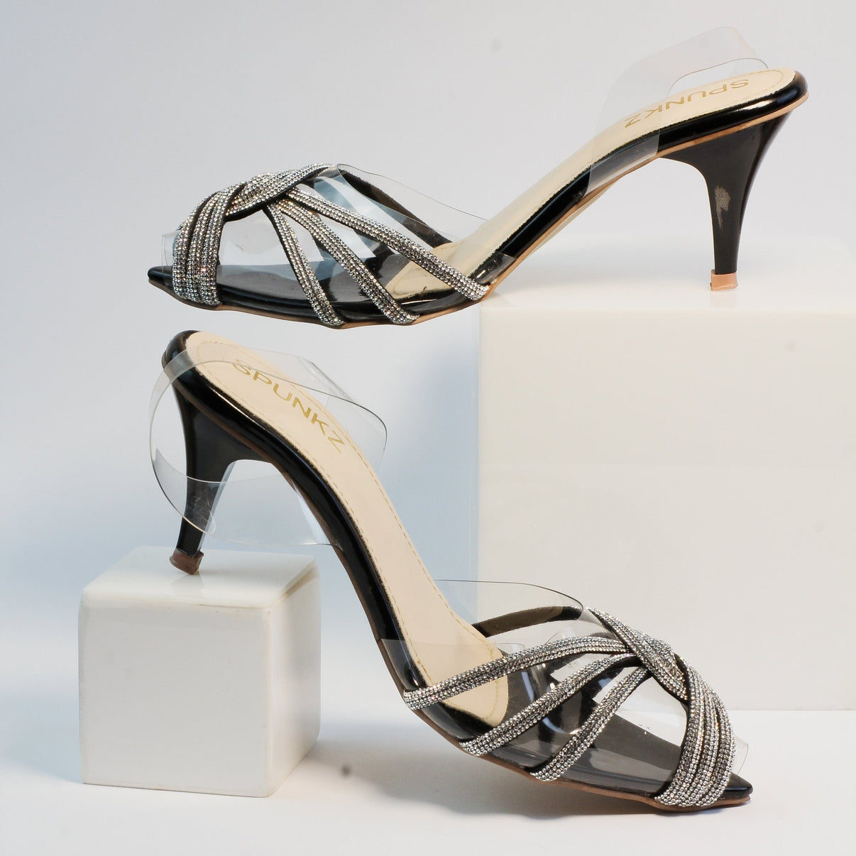Spunkz Diva Black Rhinestone-embellished Twisted Stiletto Heels