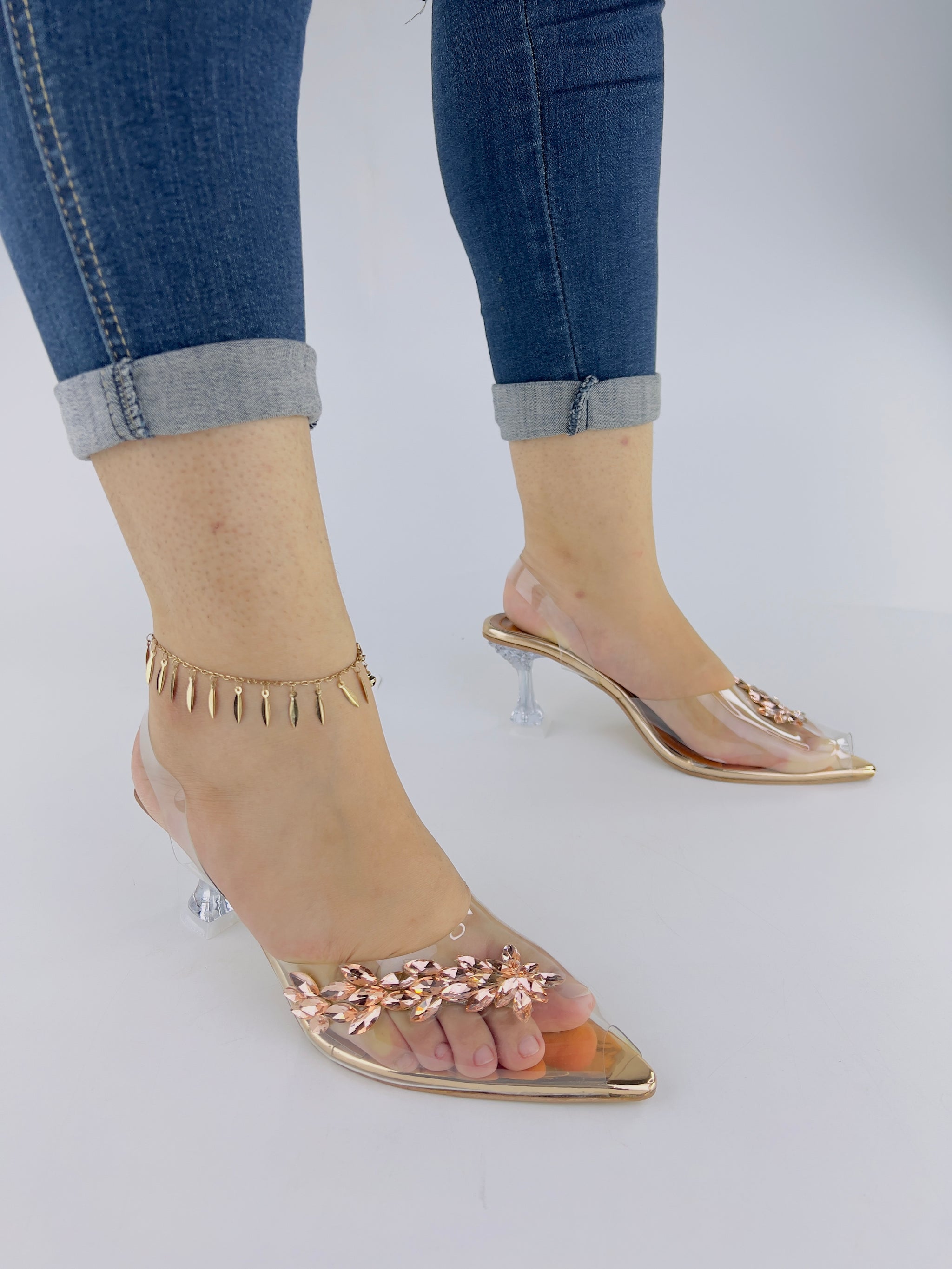 Gigi Diamond Embellished Brooch Crystal Transparent Heels-11050 – Spunkz
