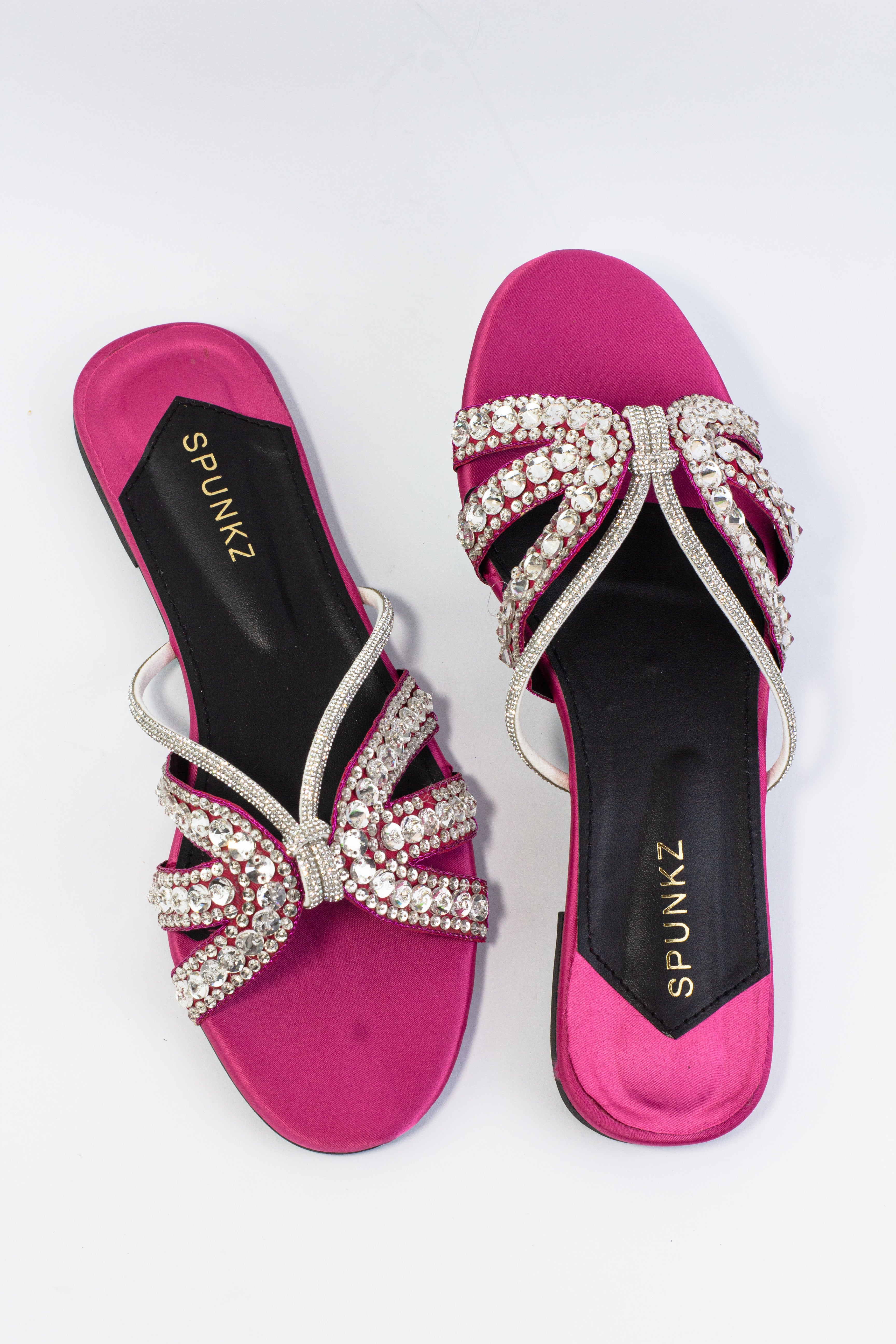 Norah Crystal Embellished Pink Slide Flats - Crystal Strap Pattern – Spunkz