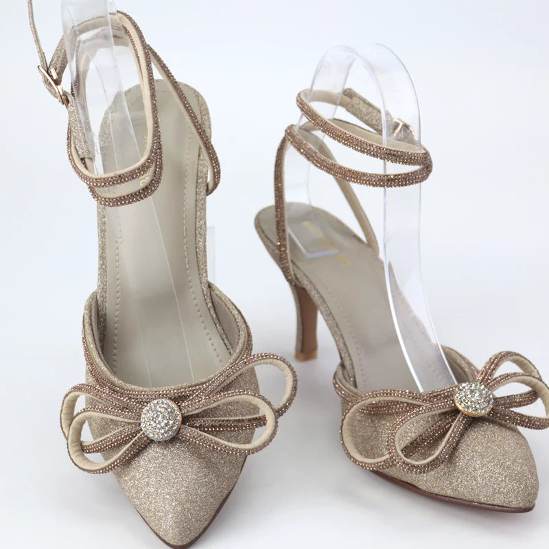 Shimmery Bow Lace Up Heel 9452 – Spunkz