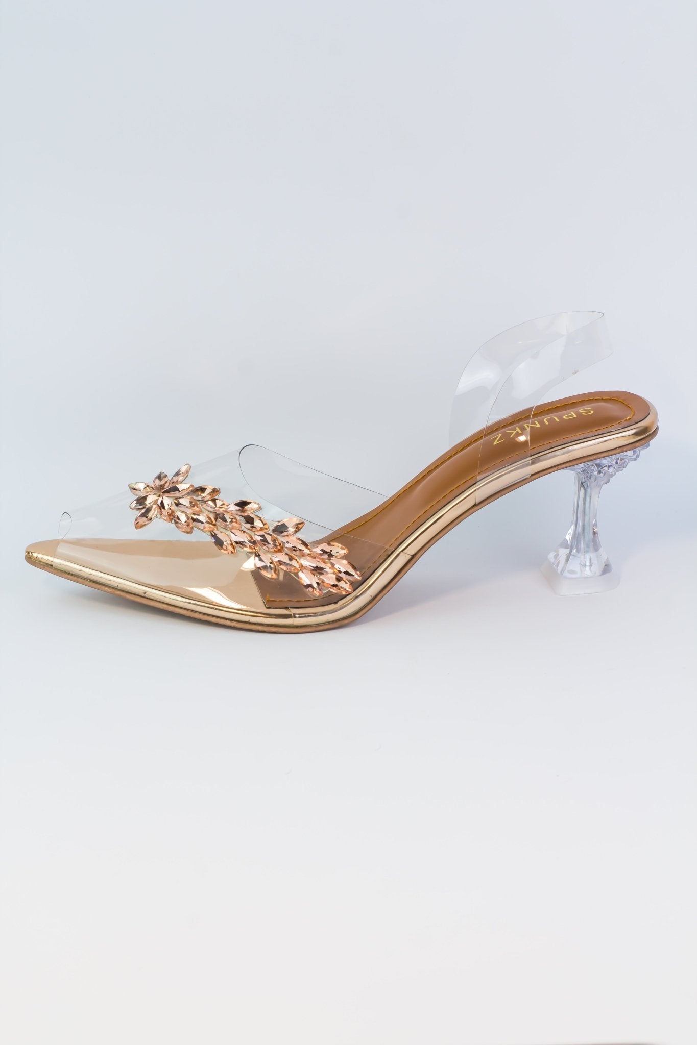 Gigi Diamond Embellished Brooch Crystal Transparent Heels-11050 – Spunkz
